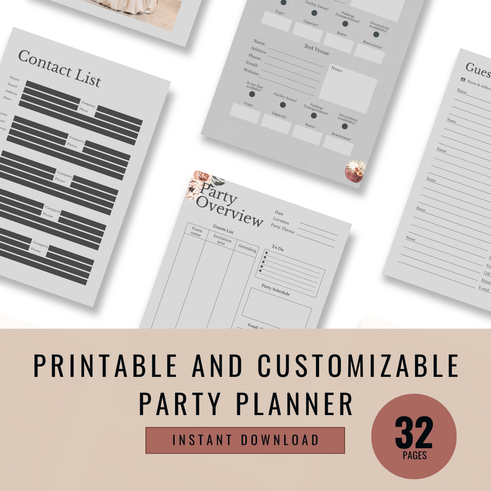 The Ultimate Party Planner Guide - 32 pages Printable Flower – Finan Rose
